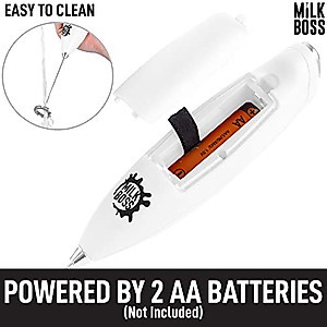 Milk Boss Powerful Milk Frother Handheld With Upgraded Holster Stand - Coffee Frother Electric Handheld Foam Maker - Milk Frother For Coffee, Lattes, Matcha & More - Electric Whisk Frother (White)