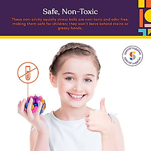 Squishy Stress Ball Squeeze, Color Sensory Toy, Relieve Tension, Anxiety, ADHD, Home, Travel and Office Use, Fun for Kids and Adults (4-Pack)