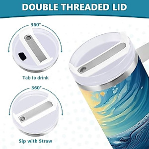 RPLIFE Underwater Scene Blue 40oz Tumbler with Handle, Stainless Steel Cups with Lid, Travel Coffee Tumbler