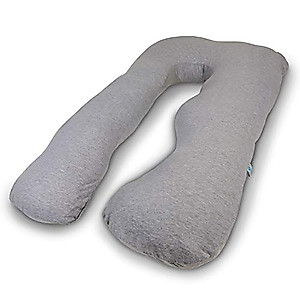 Pharmedoc Pregnancy Body Pillow Cover Replacement for U Shaped Body Pillow with Solid Body ONLY- Jersey Cover Only - Grey