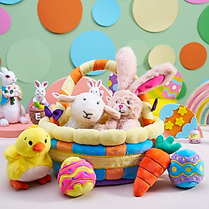 JOYIN 7 Pcs Easter Basket Plushies playset Easter Basket Stuffers Toys for Easter Party Favors Plush Easter Basket for Kids of All Ages