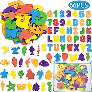 66pcs Bath Toys Foam Letters Alphabet Numbers Animals Toys Set for Kids Bath Time Fun