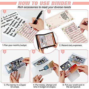 Budget Binder with Zipper Envelopes, Cash Envelopes for Budgeting with Planner A6 Binder & Calculator, Money Organizer for Cash and Card & Sticker Labels for Office School Home Shopping (Pink)