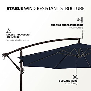 wikiwiki 10ft Patio Umbrellas Offset Outdoor Umbrella Cantilever hanging Umbrellas w/Infinite Tilt, Fade Resistant Waterproof RECYCLED FABRIC Canopy & Cross Base, for Yard, Garden & Deck (Navy Blue)