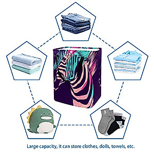 Colored Zebra Print Collapsible Laundry Hamper, 60L Waterproof Laundry Baskets Washing Bin Clothes Toys Storage for Dorm Bathroom Bedroom