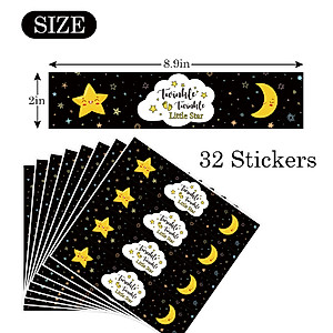 Black Gold Twinkle Twinkle Little Star Water Bottle Labels Stickers/Gender Reveal Bottle Wrappers/Welcome Baby/New Born Sign Baby Shower Party Water Labels Supplies (Set of 32)