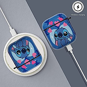 Cute Airpod Case, Airpod 2/1 case Personalise Custom, Airpod Case Cover with Keychain/Lanyard Protective Hard Case Cover Skin Portable Shockproof Cover for Women Girls Wireless Airpod 2 Case (Stich)