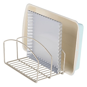 mDesign Steel Cookware Holder, Storage Organizer Rack with Three Slots for Kitchen Cabinet, Pantry, Holds Pans, Pots, Lids, Cookie Sheets, Cutting Boards - Concerto Collection - Satin