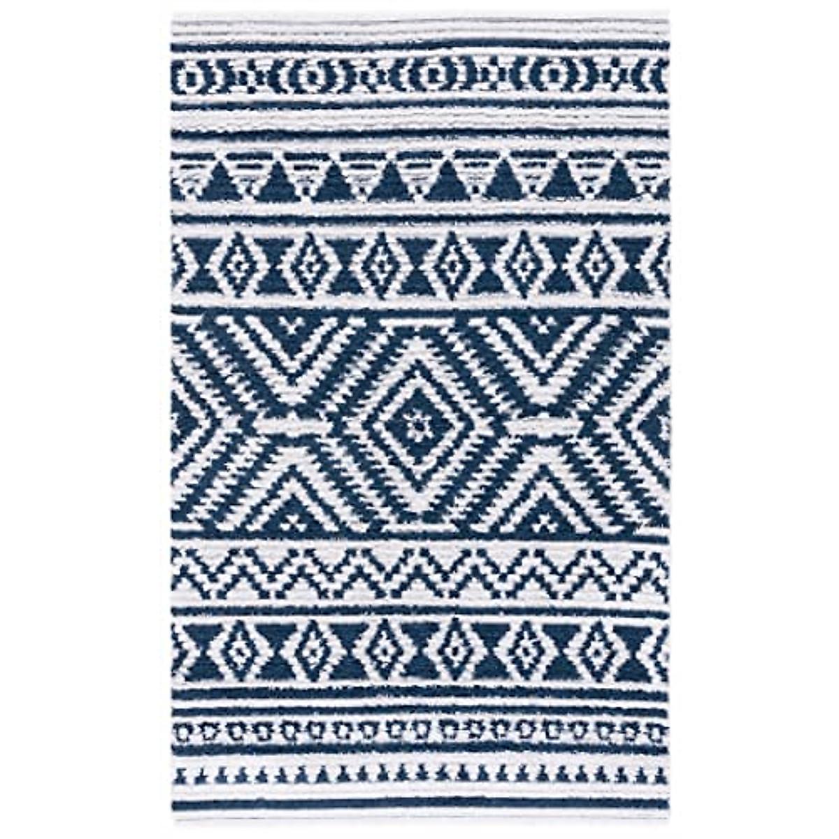 SAFAVIEH Augustine Collection Area Rug - 8' x 10', Navy & Ivory, Moroccan Boho Tribal Fringe Design, Non-Shedding & Easy Care, Ideal for High Traffic Areas in Living Room, Bedroom (AGT849N)