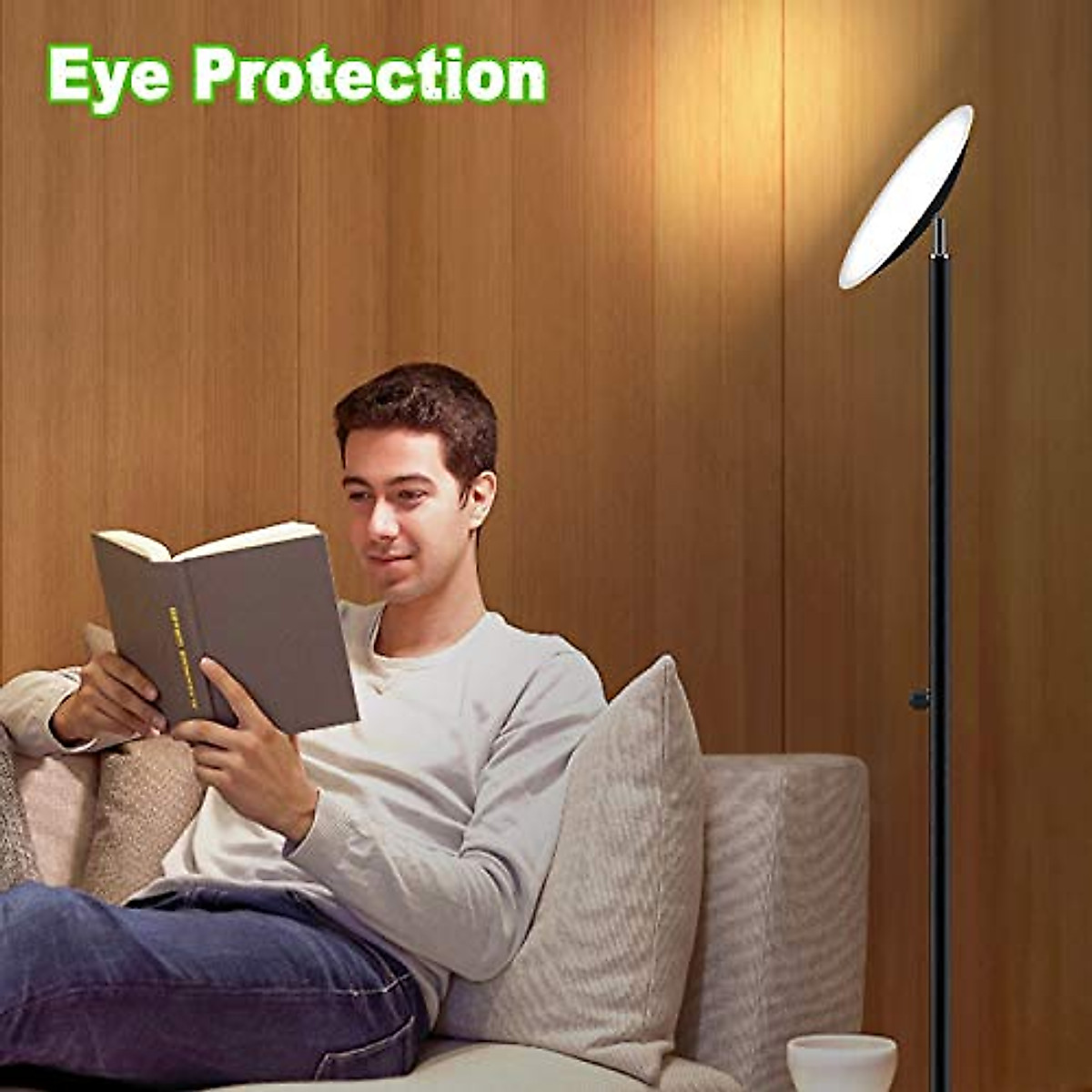 Lakumu Torchiere Floor Lamp, LED Floor Lamp, Stepless Dimmable, Tall Free Standing Light, 5000K Daylight White, Modern Sky Lamp, Super Bright Floor Lamp for Living Room Office Bedroom, Matte Black