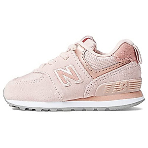 New Balance Girls 574 V1 Bungee Sneaker, Pink Haze/White, 7 Toddler