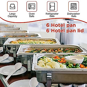 Dandat 6 Pack Full Size Steam Table Pans Deep Hotel Pan with Lid Thick Stainless Steel Pans Restaurant Commercial Trays Steam Food Containers for Chafing Dish Buffet, 20.8 x 12.8 x 3.9 Inch
