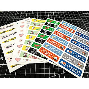 128 Custom Waterproof Dishwasher Safe Kid Name Labels for Daycare, School Supply, Baby Bottles, Lunch Boxes and Cups, Travel. Cute Personalized Design Name Stickers (Pattern 10)
