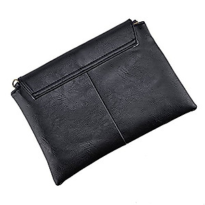 Yatemiole Womens Leather Envelope Clutch Handbag with Shoulder Strap (Black)