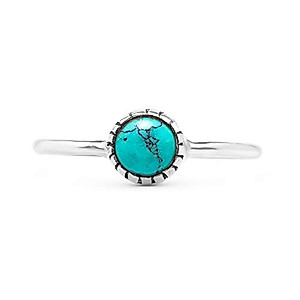 Koral Jewelry Synthetic Turquoise Round Stone Delicate Ring 925 Sterling Silver Vintage Tribal Gipsy Boho Look US Size 5 6 7 8 9 (5) (6)