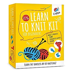 CraftLab Knitting Kit for Beginners, Kids and Adults Includes All Knitting Supplies: Wool Yarn, Wooden Knitting Needles, Yarn Needle and Instructions – Fantastic Gift