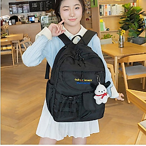 UIVXXUD Waterproof Nylon Backpack with Cute Design | Fits 14-Inch Laptop | Multiple Compartments | Lightweight | Bonus Dog Pendant (Black)