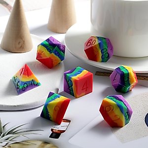 Silicone DND Dice Set, DNDND 7PCS Silicone Squishy Rubber D&D Dice with Clear Plastic Display Case for Dungeons and Dragons Role Playing Games and Tabletop Games（Rainbow