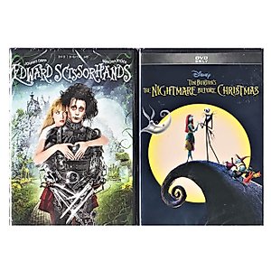 Pumpkin Jack Skellington Visionary Director Tim Burton Edward Scissorhands DVD + Nightmare Before Christmas Disney Animated Musical Fantasy 2 film Double Feature Bundle