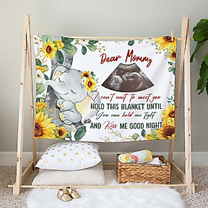 Gearpenguin Personalized Ultrasound Photo Blanket, Baby Elephant Dear Mommy Blanket, New Mom Gift, 1st Mother's Day Expecting Mum Gifts, Custom Sonogram Baby Picture Fleece Blanket, Gift for Newborn