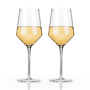 Viski Raye Angled Crystal Chardonnay Wine Glasses Set of 2, No-Lead Premium Crystal Clear Glass, Modern Stemmed, Flat Bottom White Wine Gift Set, 13oz