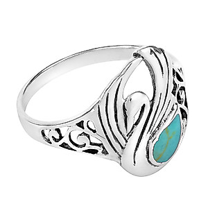 AeraVida Majestic Swirl Swan Simulated Turquoise Wings .925 Sterling Silver Ring, resin