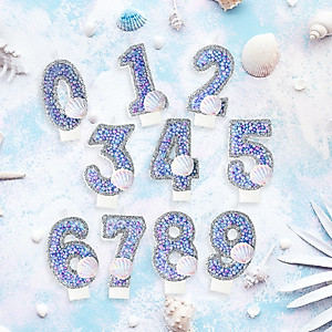 laackys Birthday Candles, Pink Shell Sequins Blue Purple Pearl Boy Girl Birthday Cake for Mermaid Birthday Theme Birthday Decorations Candle Party Supplies Number 4 Candle (1)