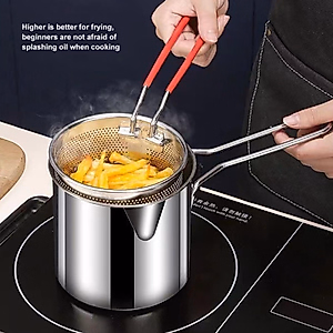 Fry Pot, 304 Stainless Steel Deep Fryer Pot with Basket and Anti Scalding Silicone Handle, Outdoor Deep Fryer for Frying Fish Seafood, French Fries, Chicken Wings Easy to