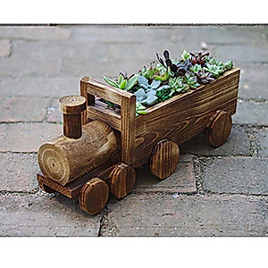 DOITOOL Home Decor Home Decor Plants Pots Succulent Pots Wooden Plant Pot Train Flower Pot Succulent Planter Flower Pots Bonsai Container Decoration Woodsy Decor Plants Pots Car Decor