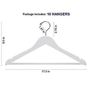 Amber Home Solid Wood Suit Coat Hangers 10 Pack, Smooth White Finish Wooden Dress Hangers with Non Slip Pant Bar, Clothes Hangers with 360 Swivel Hook & Notches for Jacket, Pant, Shirt (White, 10)