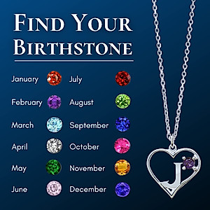 Arbach’s Icy Jewelry - Sterling Silver Box Chain Personalized Birthstone Pendant Statement Necklace - Heart & Letter (J)
