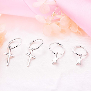 YL Cross Hoop Earrings 925 Sterling Silver Polished Circle Endless Earrings 15mm Dangle Hoops Diameter Jewelry