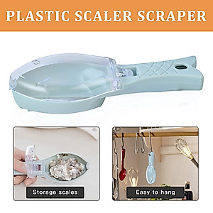 Worldity 7 Pieces Fish Scaler Brush Remover with Gray Mitten, Stainless Steel Sawtooth Remover Removing Peeler Cleaning Tool Fish Shape Tweezers for Fish Scales Removing Peeling