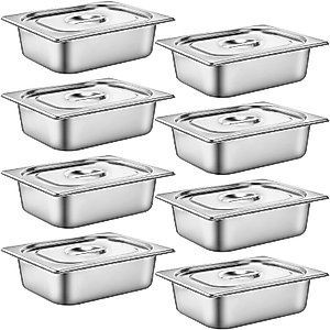 Thenshop 8 Set Stainless Steel Hotel Pans Steam Table Pan with Lids 4 inch 1/2 Half-Size Restaurant Pans Anti Steam Table Pan for Hotel Food Buffet Event Catering Supplies (Classic)