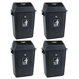 Hommp 4-Pack Rectangular Waste Container with Swing Lid, 15 Gallon Commercial Trash Can, Gray