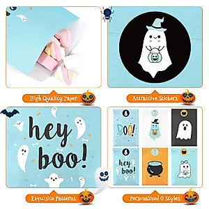 FHzytg 48Pcs Halloween Boo Party Favor Bags, Blue Halloween Ghost Candy Bags Halloween Party Gift Bags for Girl Boy Halloween Spooky Birthday Decorations Boo Baby Shower Happy Boo Day Decorations