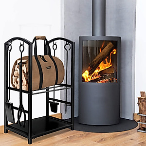 Firewood Carrier,Large Wood Carrying Bag with Handles Fireplace Log Carriers & Holders,Security Strap Camping Wear-Resistant & Dirt-Proof Waxed Canvas Indoor Stand Brown(Double Brass Rings)