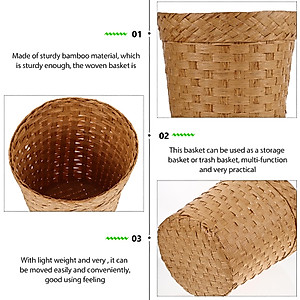 DEARMAMY Wicker Trash Can - Woven Wicker Waste Basket Round Rattan Waste Paper Bin Office Garbage Can Rubbish Basket Laundry Hamper for Kitchen Home Office
