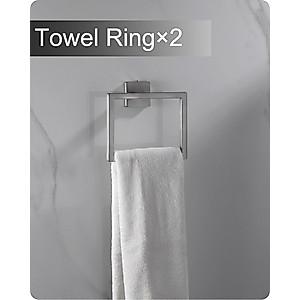 OSMARVEL 10 Pieces Bathroom Hardware Set, Square Bathroom Hardware Accessories Set Stainless Steel Brushed Nickel Bath Towel Bar Set with 16in Towel bar, Toilet Paper Holder, Towel Ring and Towel Hook