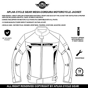 ALPHA CYCLE GEAR BREATHABLE BIKERS RIDING PROTECTION MOTORCYCLE JACKET MESH CE ARMORED (BLACK WIND, XXX-LARGE)