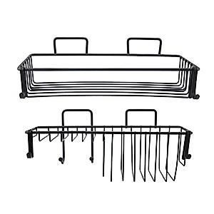 Shower Caddy Basket Shelf, Bath Accessories , Shampoo Holder Organizer No Drilling Wall Mounted Adhesive Bathroom Storage Black Stainless Steel (Black) - 2 Pack