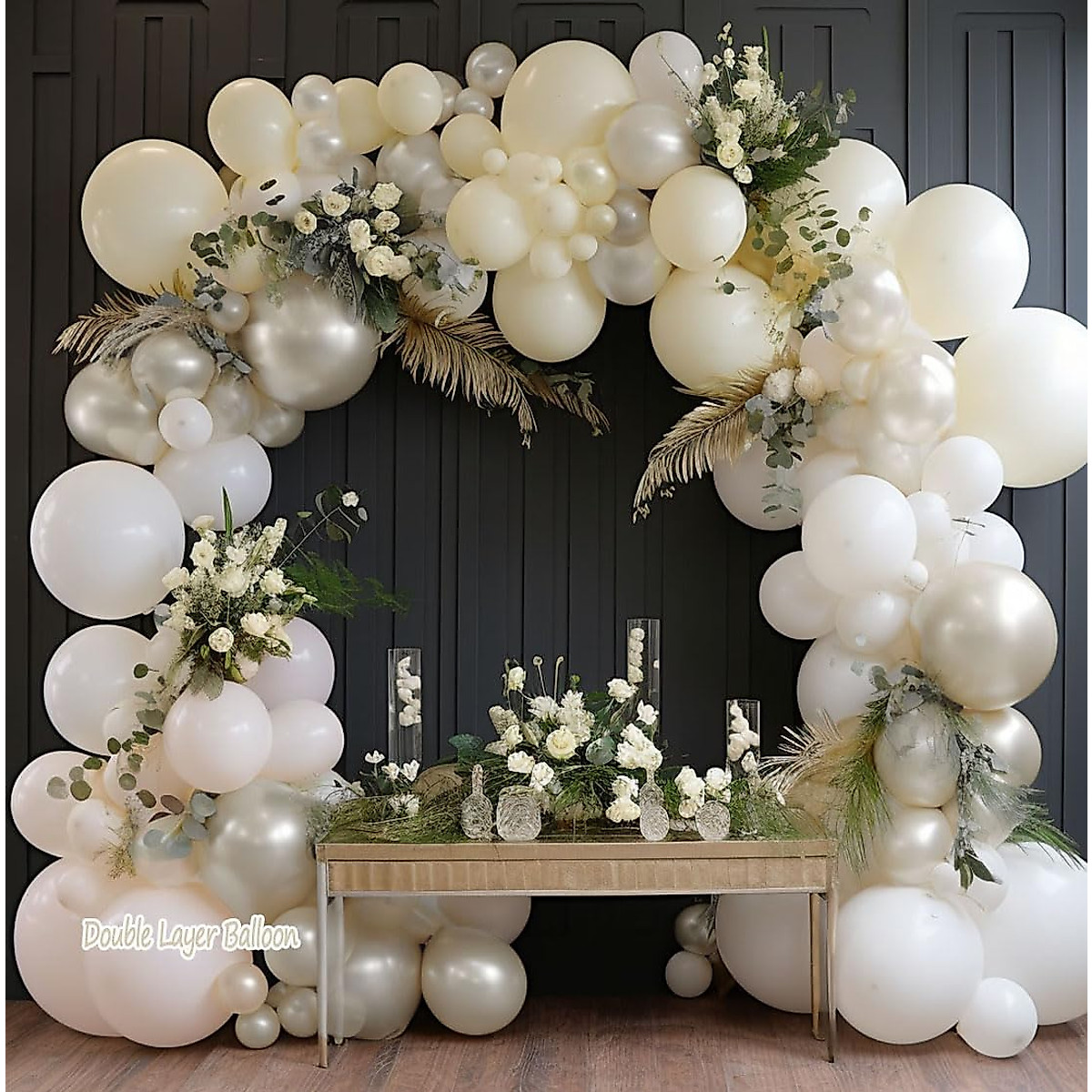 Pearl White Balloon Garland - Double Stuffed Pearl Cream Beige Balloons Pastel Sand White Ivory Matte Balloons Neutral Blush Nude White Arch Kit for Baptism Wedding Baby Shower Birthday Party Decor