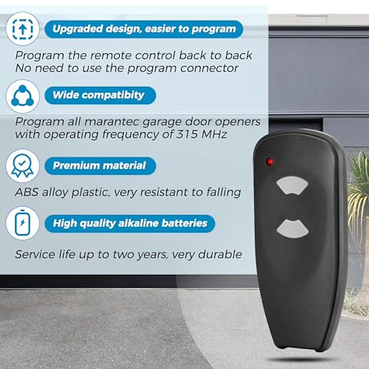 Werhoo 2-Button Digital 382 Garage Door Remote Transmitter, 315 MHZ, Fit for Marantec & Martin Garage Door Openers, Replace M3-2314, 65892, etc