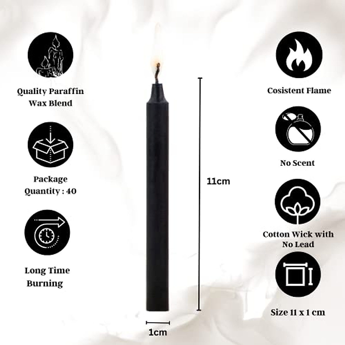 ladyrobyn Set of 40 Spell Candles Chime Candles/Stick Candle/Spell Candle Set of 40 | Spell Candle | Unscented (Black)