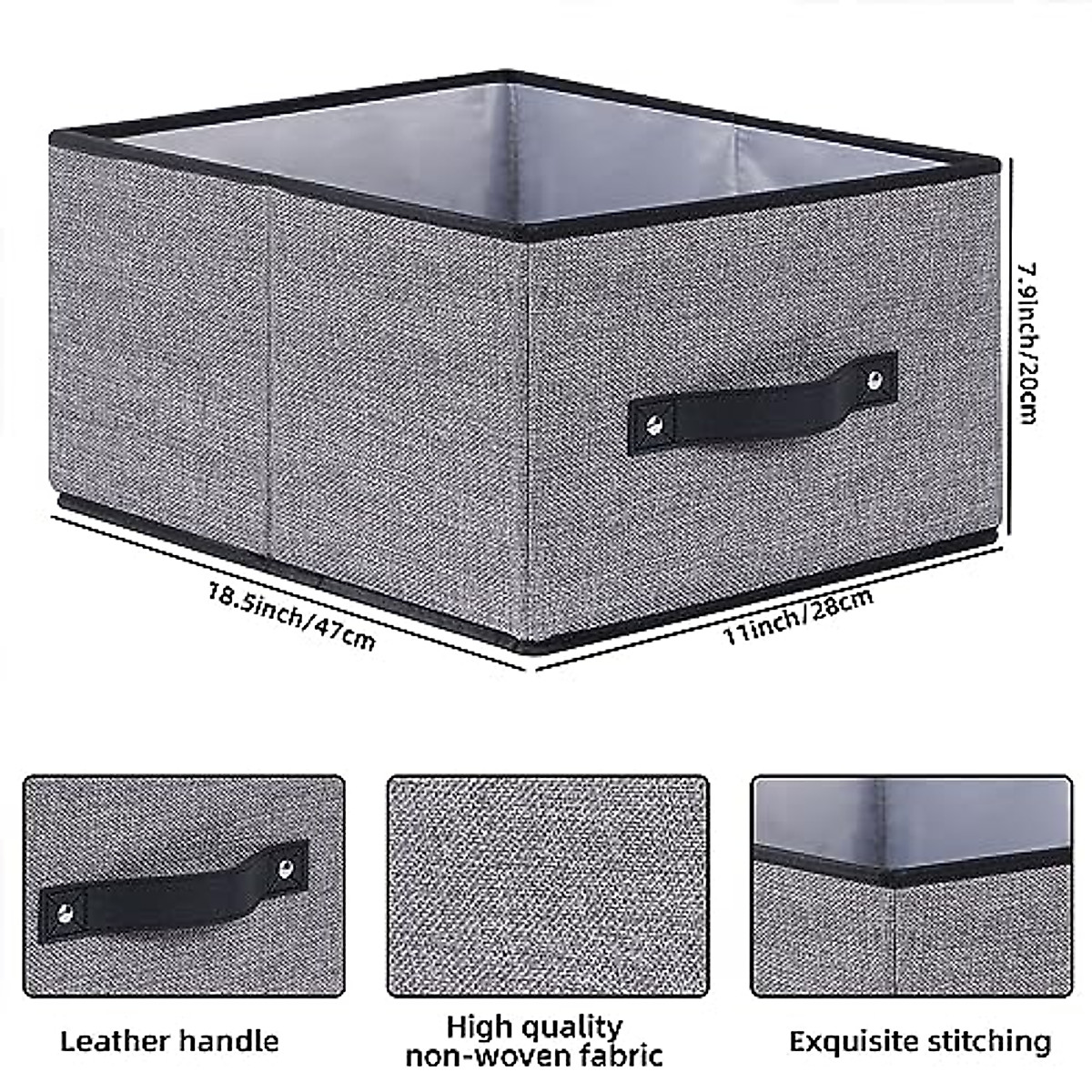 YheenLf Clothing Storage Bins,18.5×11.0×7.9 inches Closet Bin with Handles, Foldable Storage Baskets, Fabric Containers Storage Boxes for Organizing Shelves, Gray, Jumbo, 4-Pack