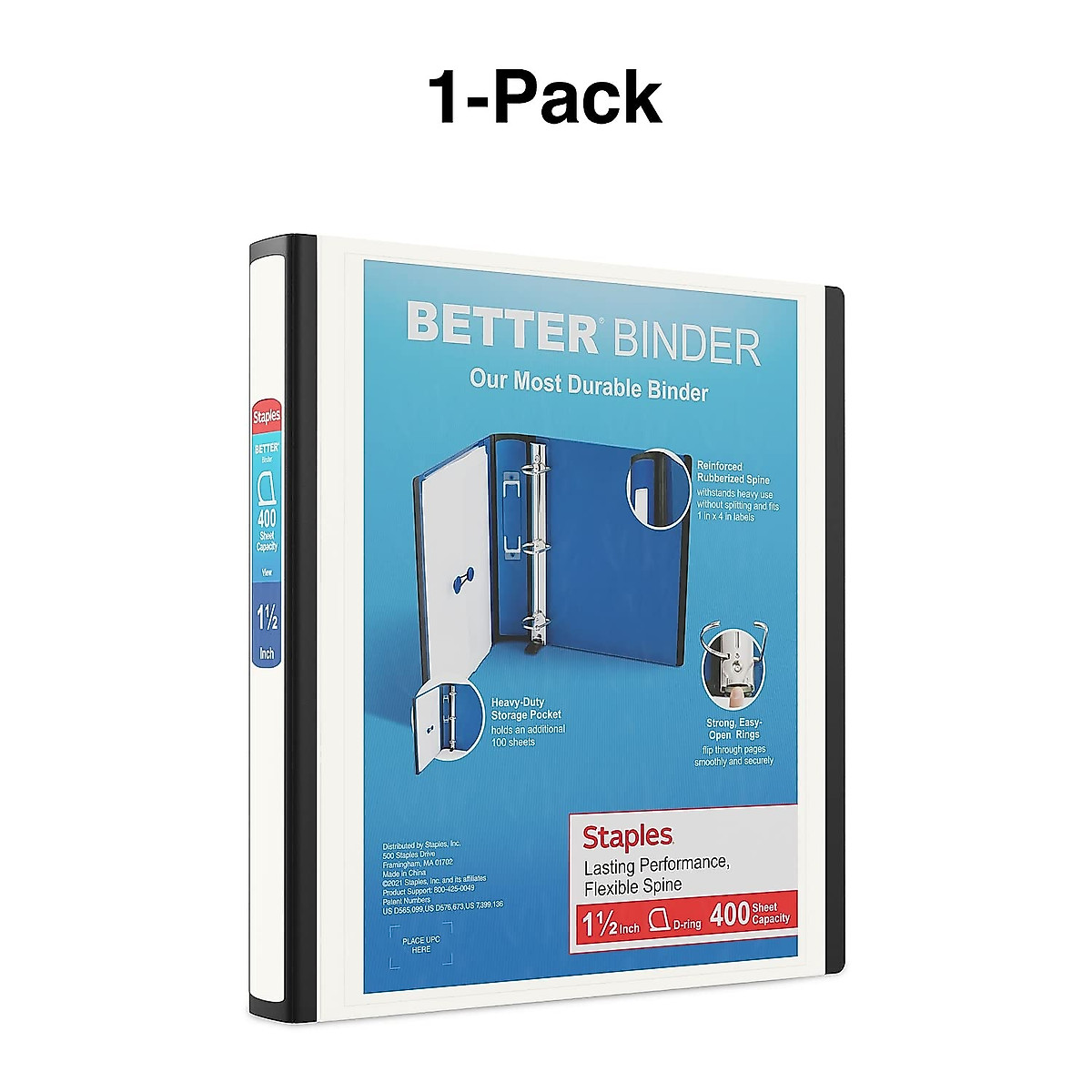 1-1/2 Inch Staples Better View Binders with D-Rings (White)