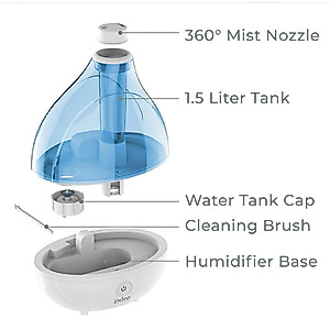 Pure Enrichment® MistAire™ Ultrasonic Cool Mist Humidifier - Quiet Air Humidifier for Bedroom, Nursery, Office, & Indoor Plants - Lasts Up To 25 Hours, 360° Rotation Nozzle, Auto Shut-Off, Night Light