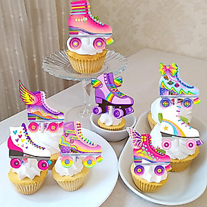 36pcs Roller Skate Cupcake Toppers Roller Skate Birthday Party Decorations 80s 90s Retro Hip Hop Roller Skating Theme Decor Supplies for Children Boy Girl Happy Birthday Party Decor Supplies