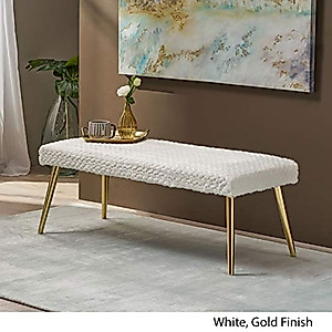 Christopher Knight Home Indira Patterned Faux Fur Bench, White and Gold Finish