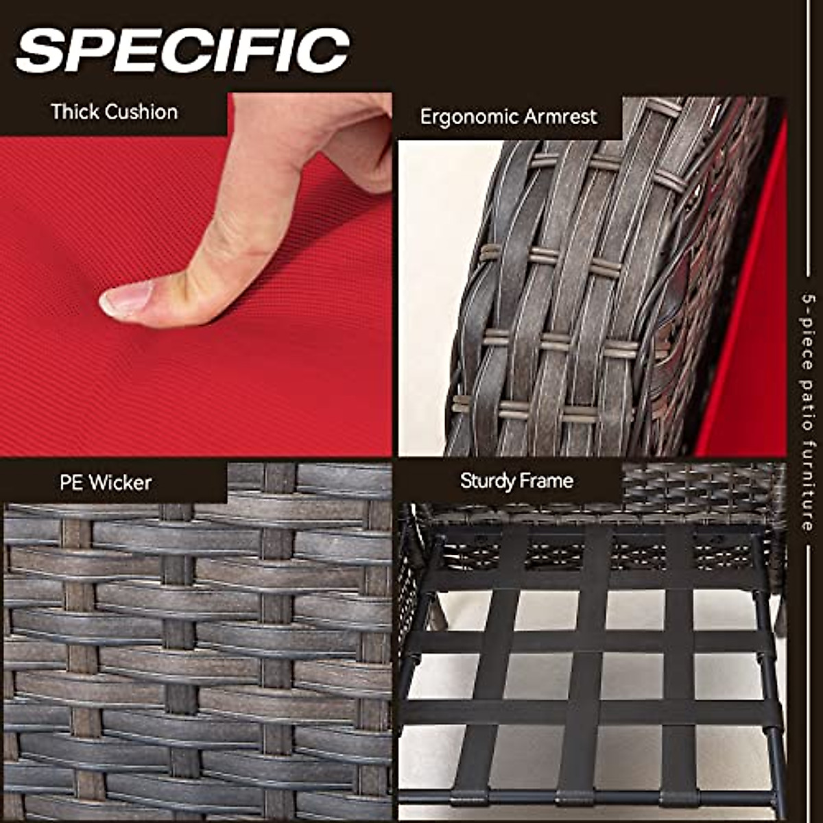 MeetLeisure Patio Furniture Set 2-Piece Wicker Outdoor Furniture Conversational Sets with 3-Seat Sofa, Patio Rattan Coffee Table Patio Rattan Wicker Sectional Sofa Set with Olefin Cushions, RED